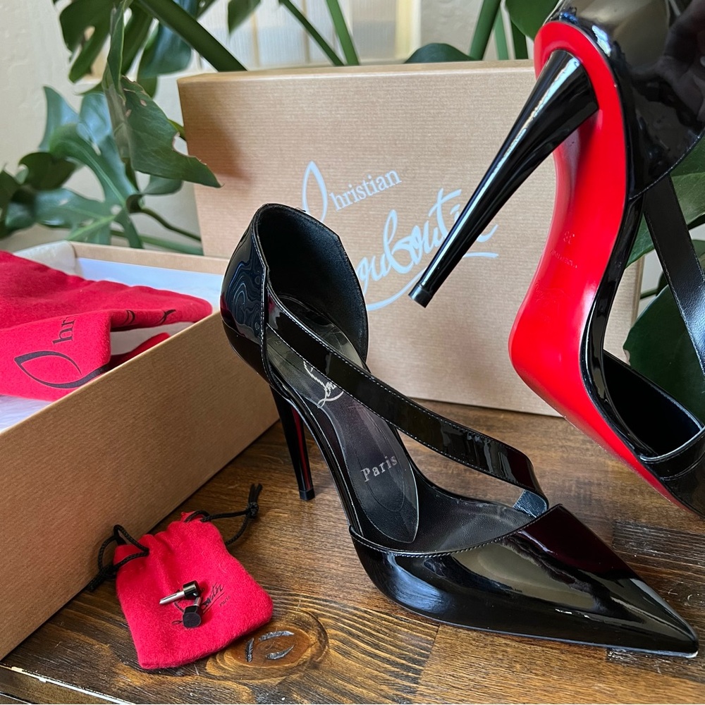 Christian Louboutin Astrid 100 Black Patent Leather C… - Gem